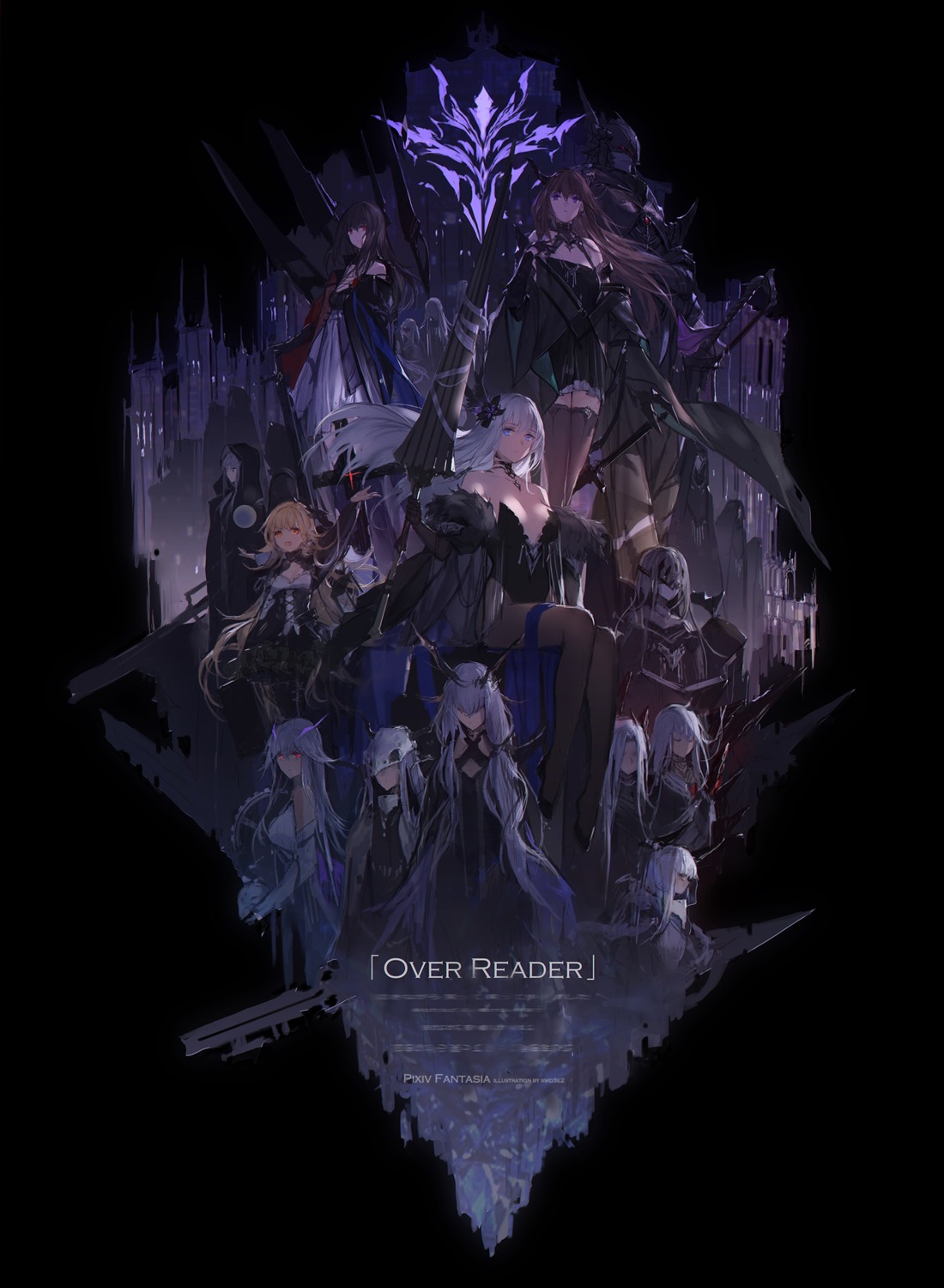 swd3e2 pixiv fantasia dress garter horns leotard no bra pantyhose pointy ears sword thighhighs ...